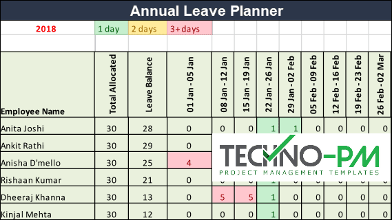 Leave Planner | Team Leave Plan Calendar Template | Project Management ...