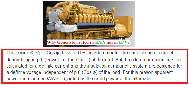Why Generator rated in KVA not in KW? - Electrical Blog