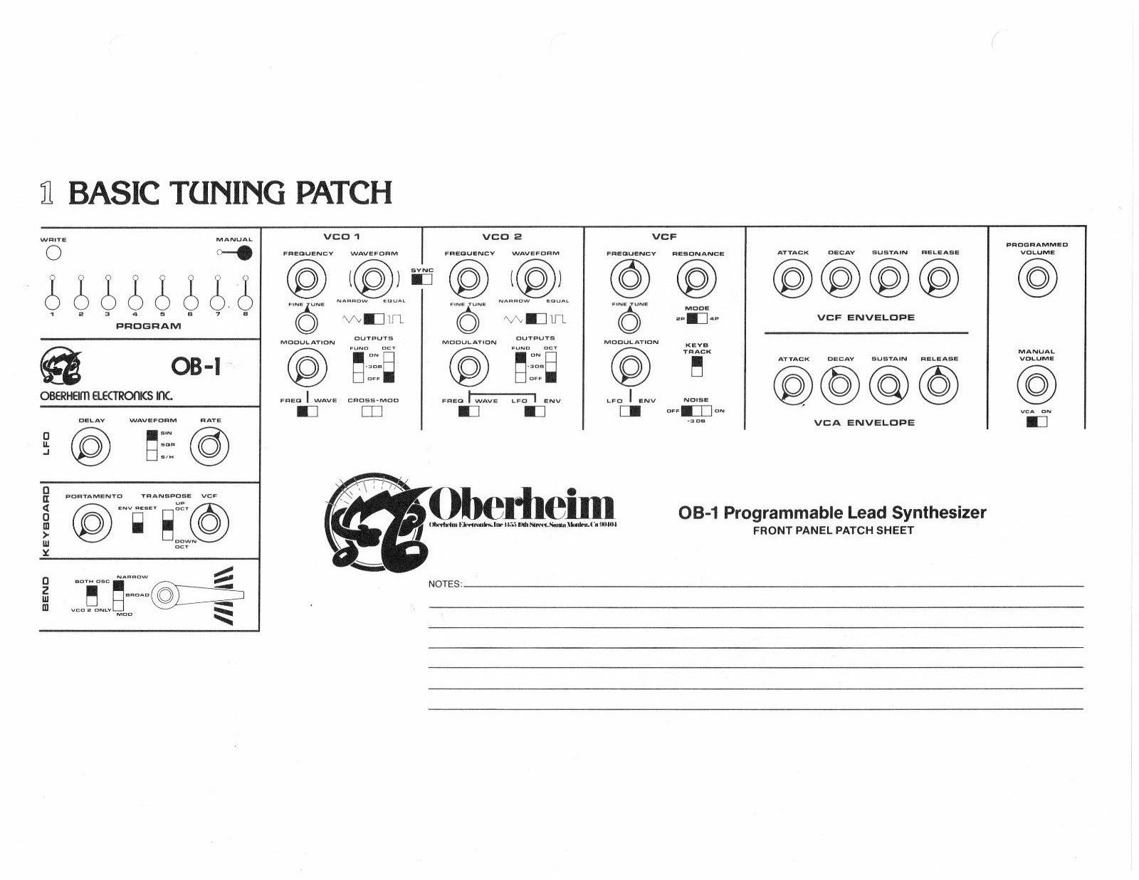 MATRIXSYNTH: Oberheim OB1 Synthesizer - Original Patch Book