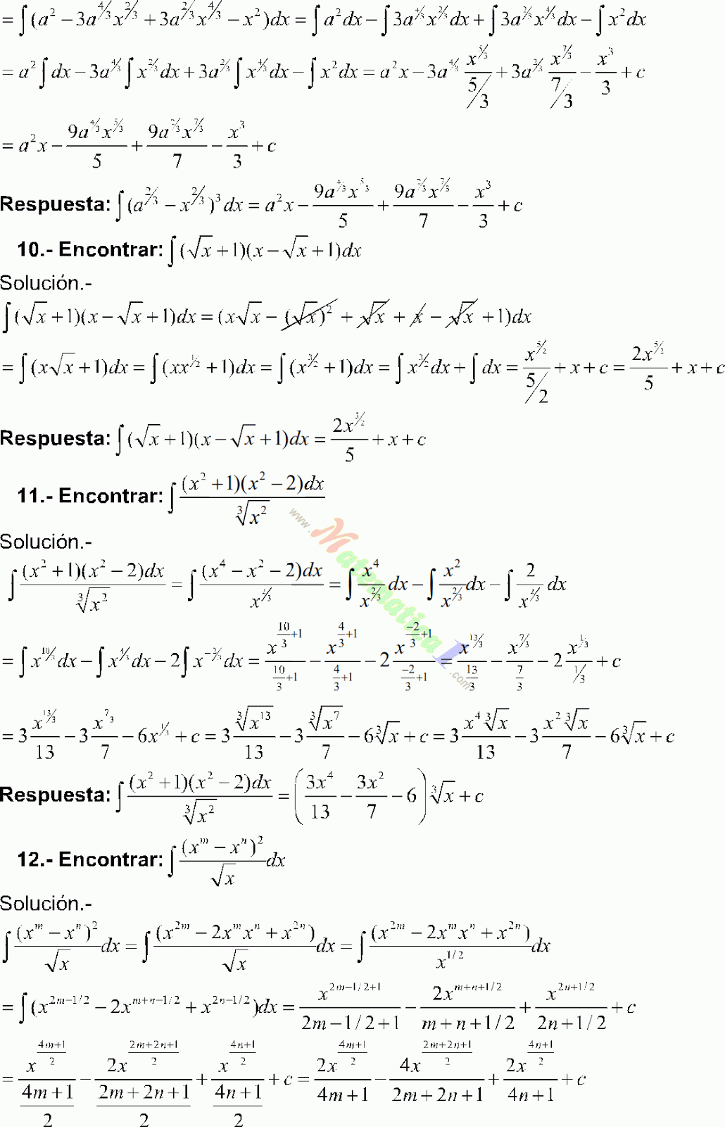 Integrales Inmediatas Ejercicios Resueltos De Integrales
