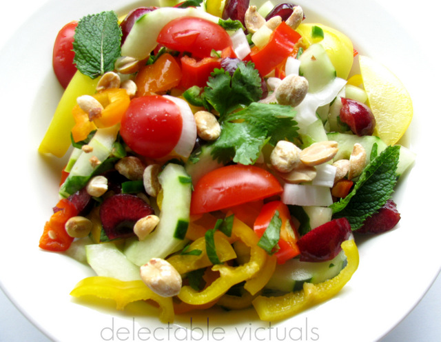 Delectable Victuals: Cucumber, Cherries, Tri-color Mini Peppers, Tomato ...