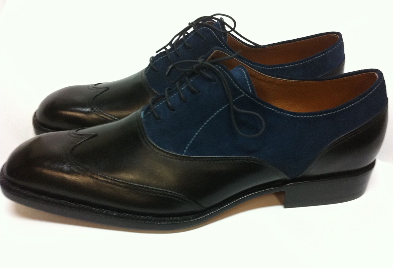 DeeR Style: Men Blue Suede & Black cowhide leather two-tone wingtip shoe