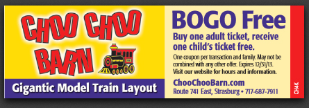 BeaDandelion: Pittsburgh area - BOGO Choo Choo Barn coupon!