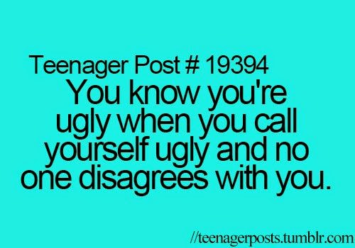 You know you're ugly when you call yourself ugly and no one disagrees ...