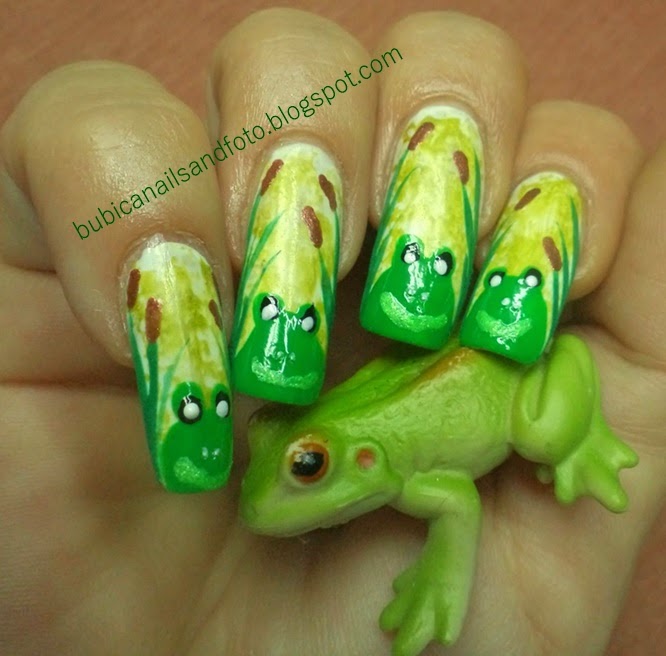simple nails: 797 froggy nails , frog in bamboo canes nail art
