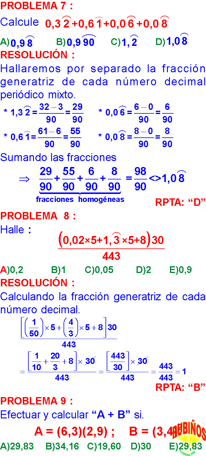 FRACCION GENERATRIZ EJEMPLOS Y EJERCICIOS RESUELTOS