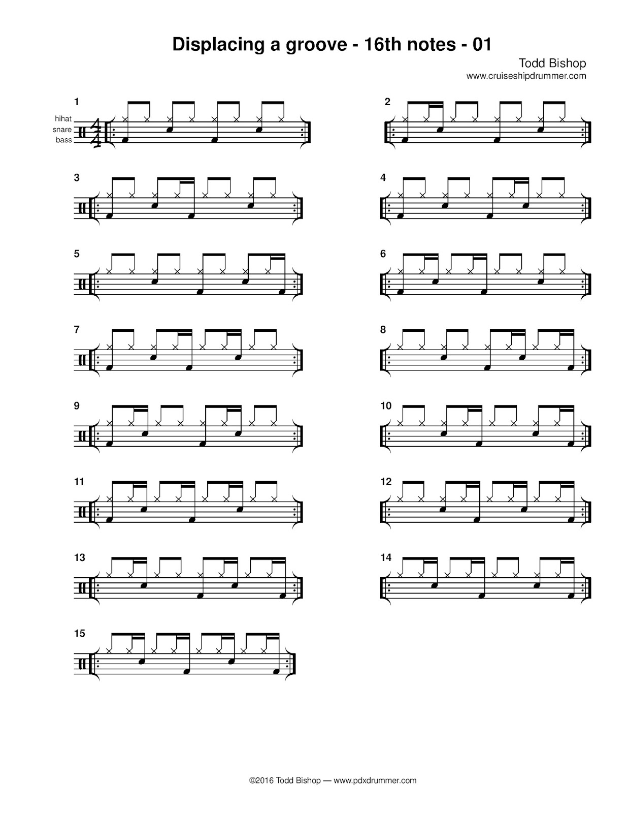 Cruise Ship Drummer!: Displacing a groove - 16th notes - 01