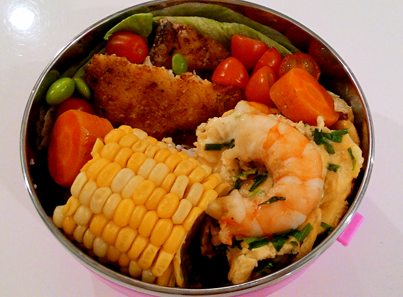 #Bento 115 - Pan-fried teriyaki cod fish and omelette with prawns ...
