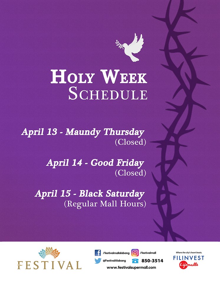 Manila Shopper: Holy Week / Lenten 2017 Schedule of Malls, Supermarkets ...