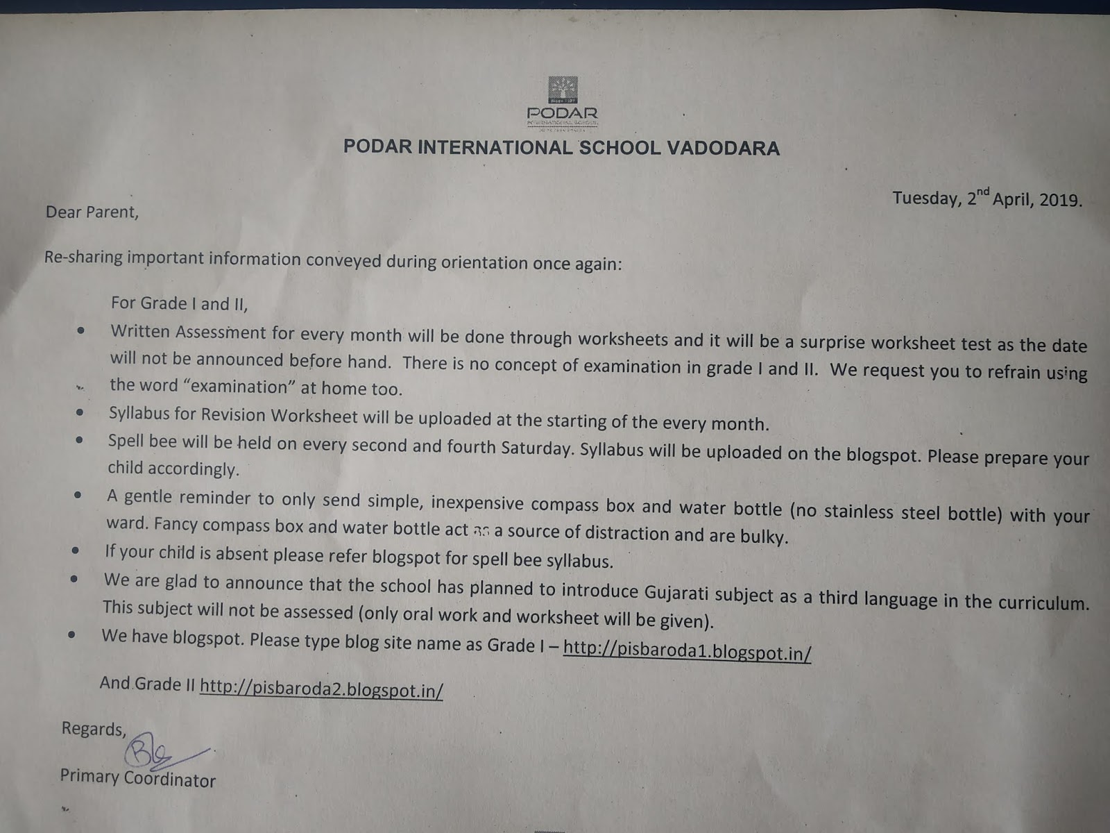 Important Circulars regarding books and assessments pattern