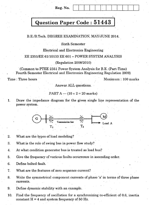 EE2351 Power System Analysis May June 2014 Question Paper - University ...