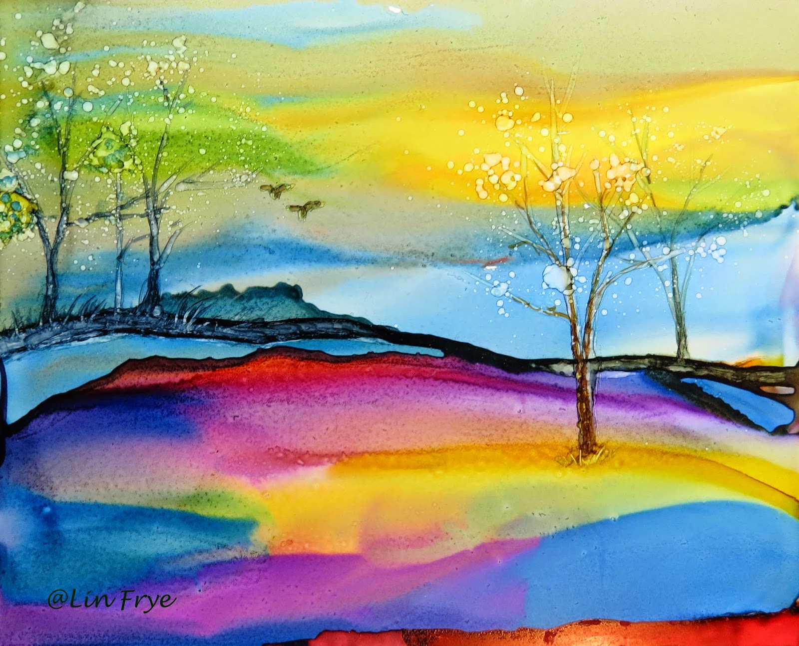 View From the Oak: Early Spring Landscape in Alcohol Ink