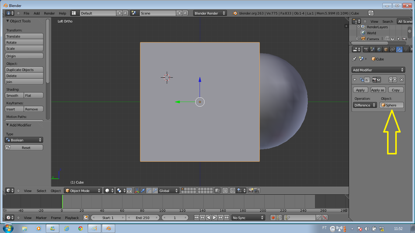Modifier Boolean no Blender 3D