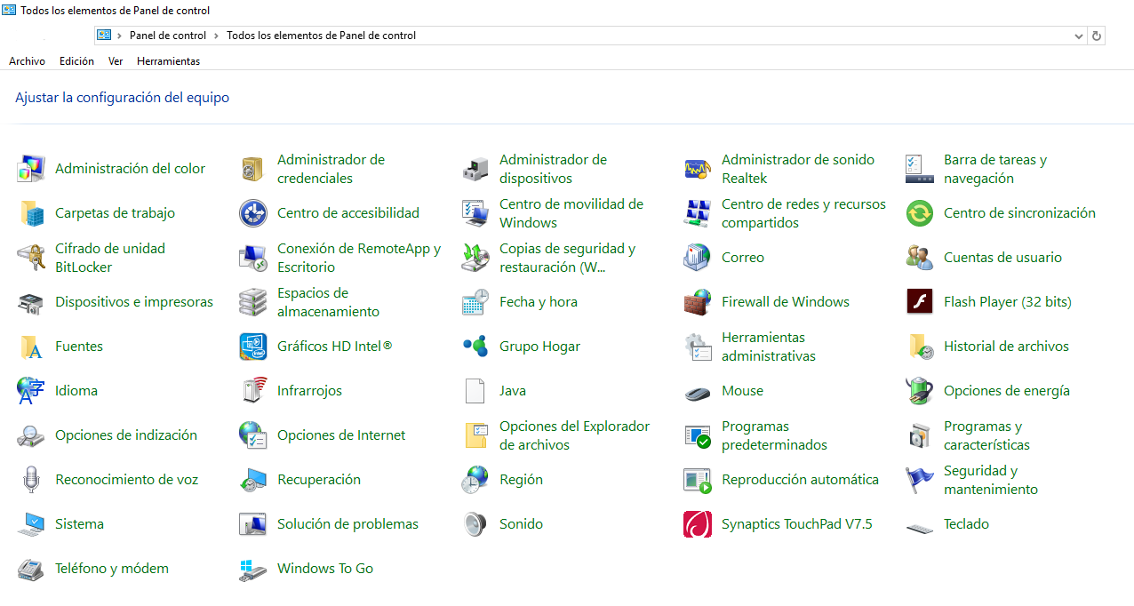 Panel de control ~ Redes y Seguridad informatica