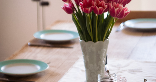 Pleasant View Schoolhouse: Sunday Table with Tulips and a Menu