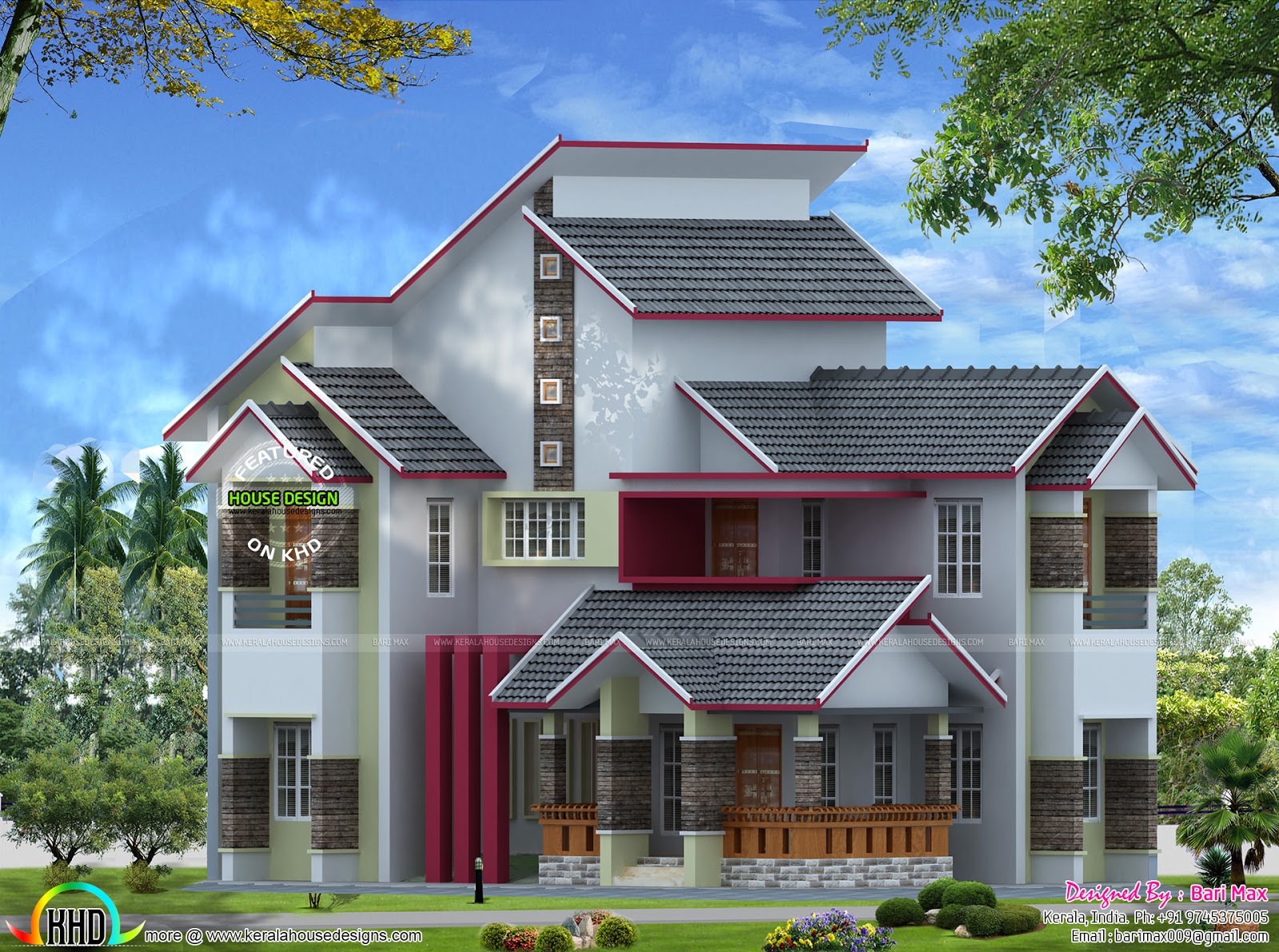 1995 sq-ft slanting roof home - Kerala Home Design and Floor Plans - 9K ...