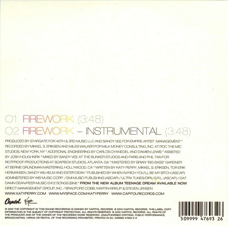 Firework (Single) - Katy Perry | BookletLandia.it