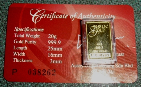G & S Bullion Trading (Reg. No.: 002000882-A): PUBLIC GOLD GOLD BAR