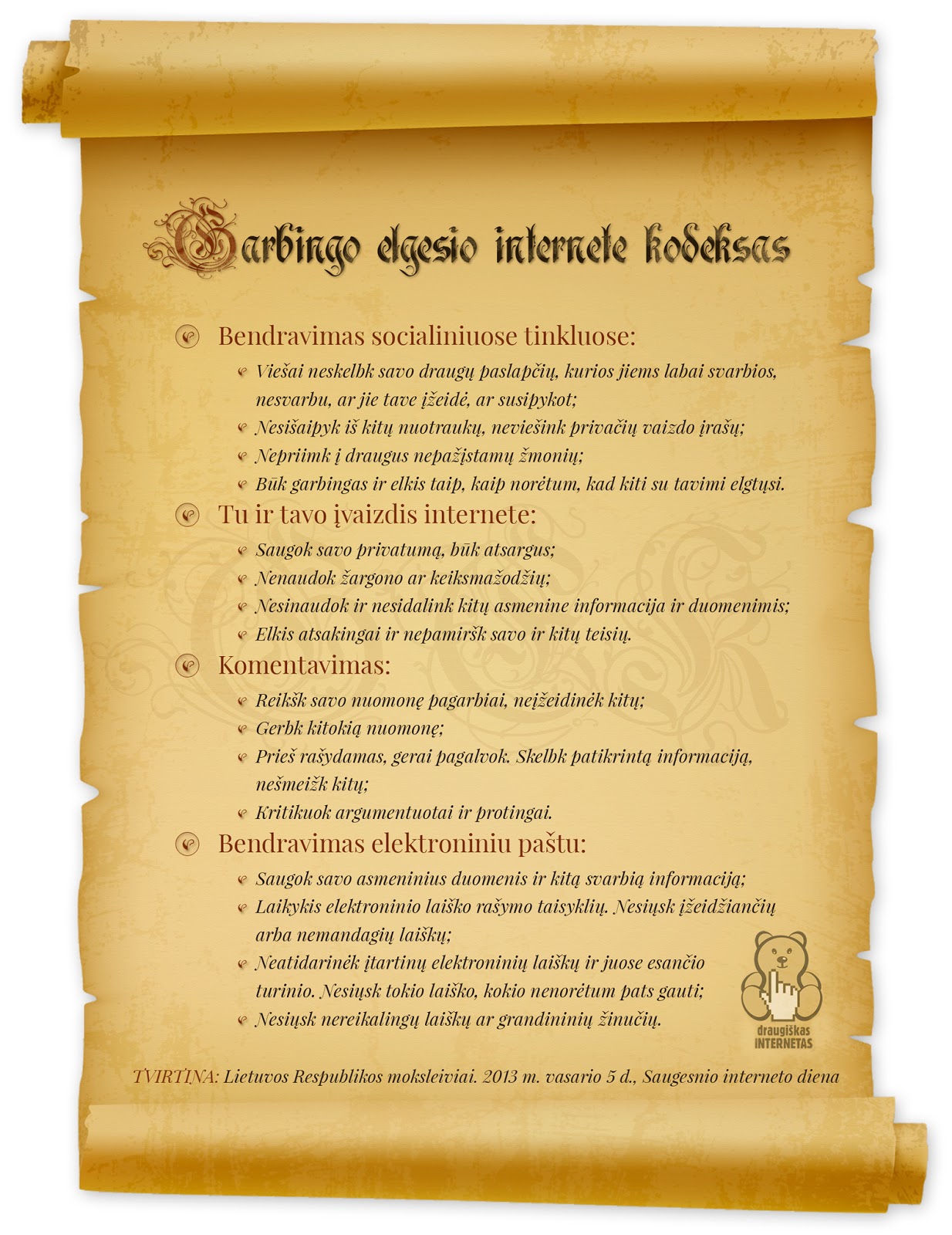 Jonučių progimnazijos biblioteka: Garbingo elgesio internete kodeksas