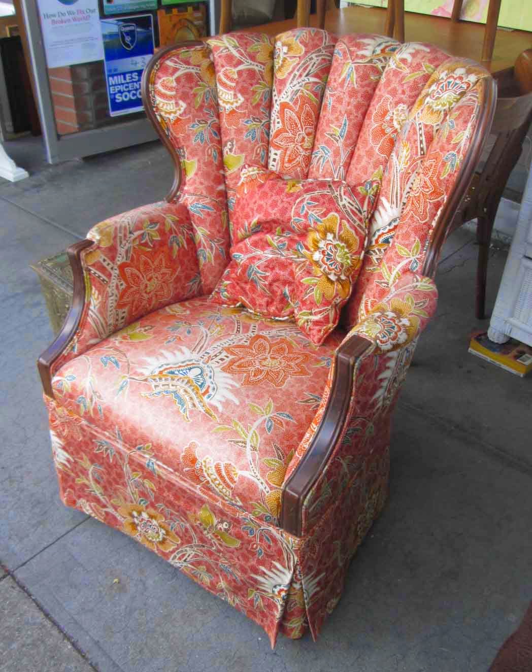 UHURU FURNITURE & COLLECTIBLES: SOLD **REDUCED** Wingback Red Pattern Chair - $45