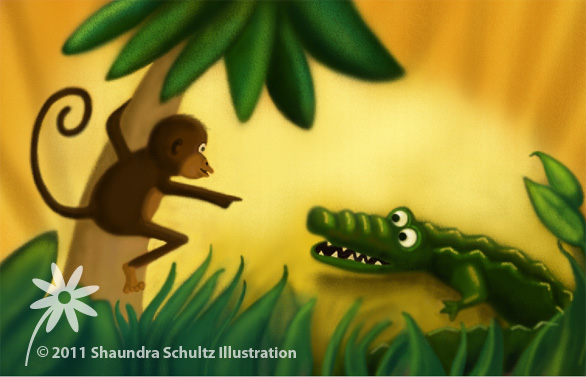 Shaundra Schultz Illustration: Monkey and Crocodile