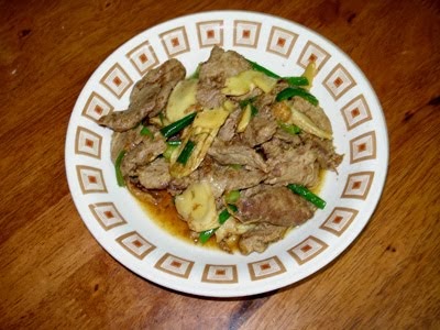 Yummy confinement food: Beef with ginger and spring onion