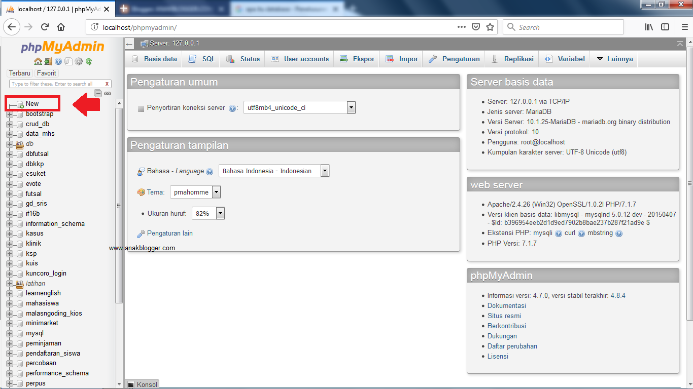 Cara Membuat Database MySQL Baru dengan XAMPP phpMyAdmin - ANAKBLOGGER.COM