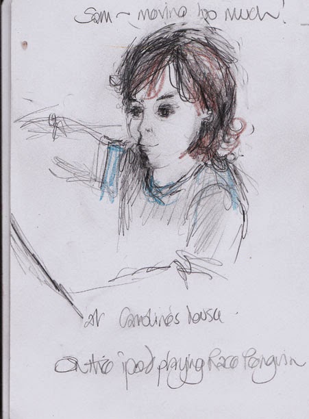 sketching constantly moving children, from life, in coloured pencil
