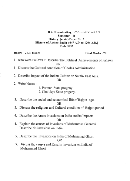 MKBU B.A History, History of Ancient India 647 A.D to 1206 A.D 2015 ...