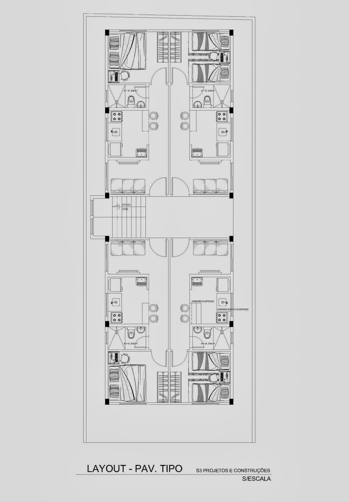 S3 Projetos & Construções: Projeto de Kitnet da S3