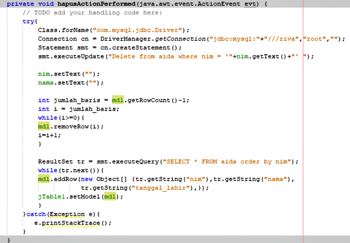 Tutorial Java: Data Tabel dalam DataBase