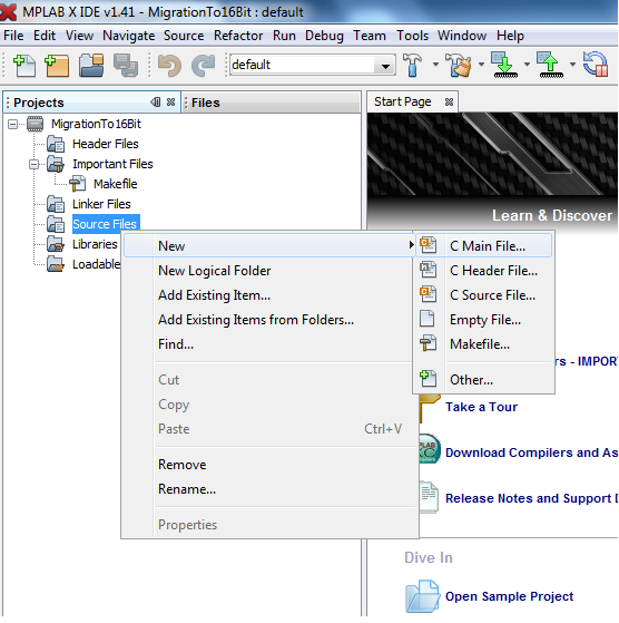 C main File Mplab X IDE
