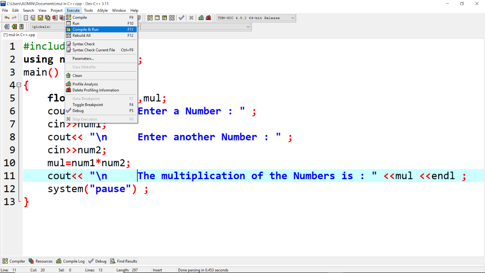 Multiplication of two Float numbers in C++ Language without and with Class