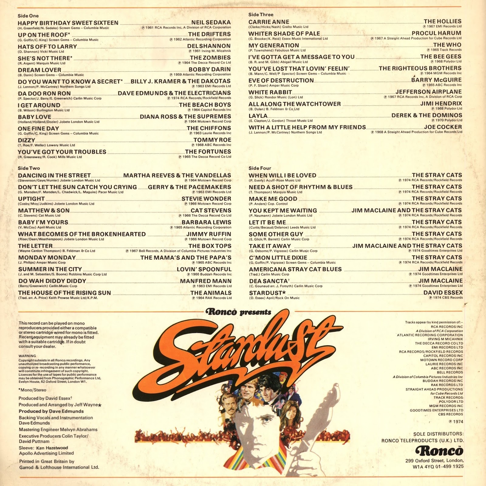 1974 Stardust. 44 Smash Hits Based On The Film - Varios Artistas - Rockronología