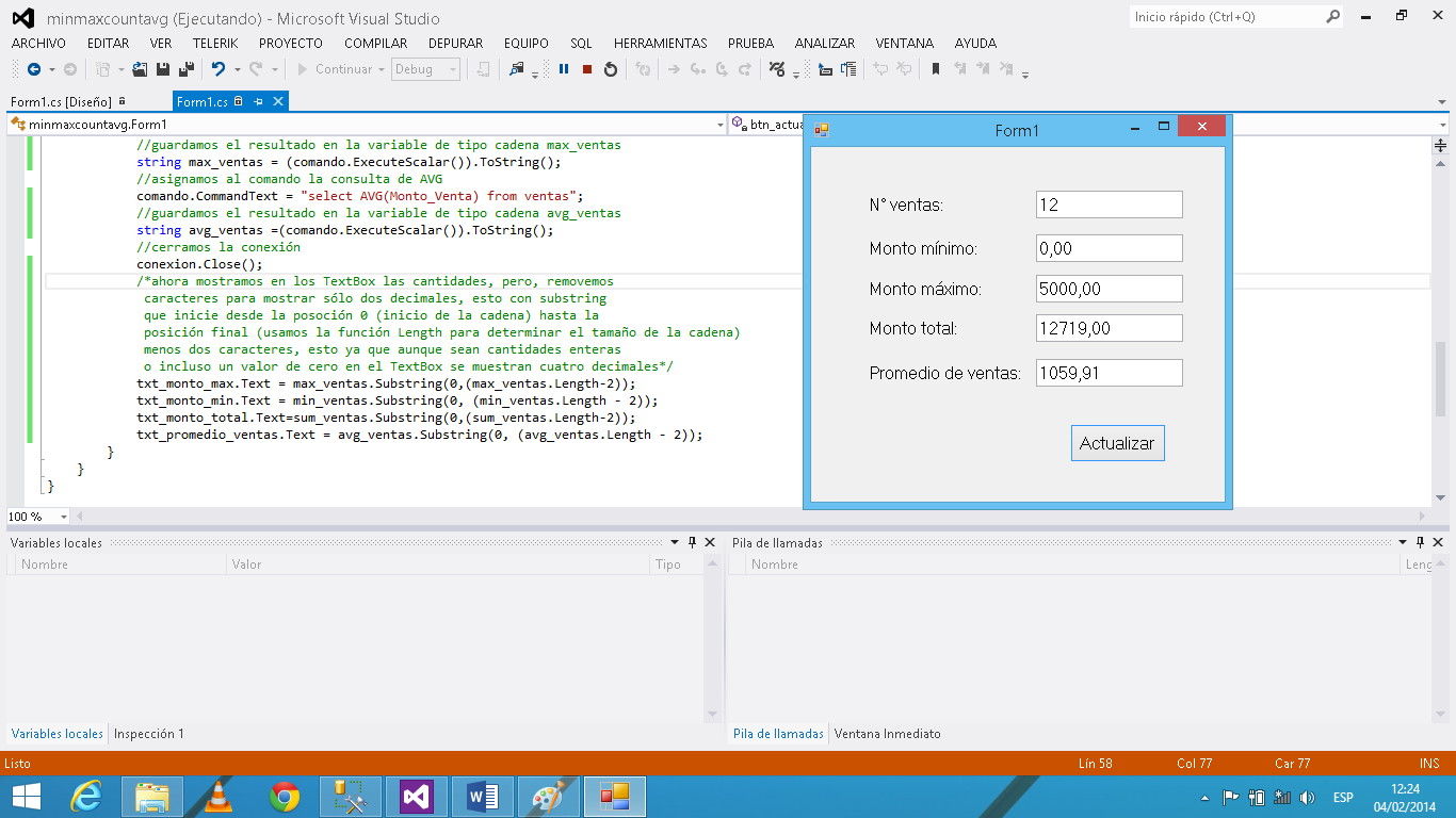 El Huguito Ejecutar Count Sum Min Max Avg En Sql Desde C