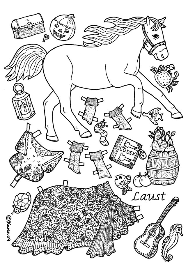 Karen`s Paper Dolls: Horses 1-8 Paper Dolls to Colour. Heste 1-8 ...