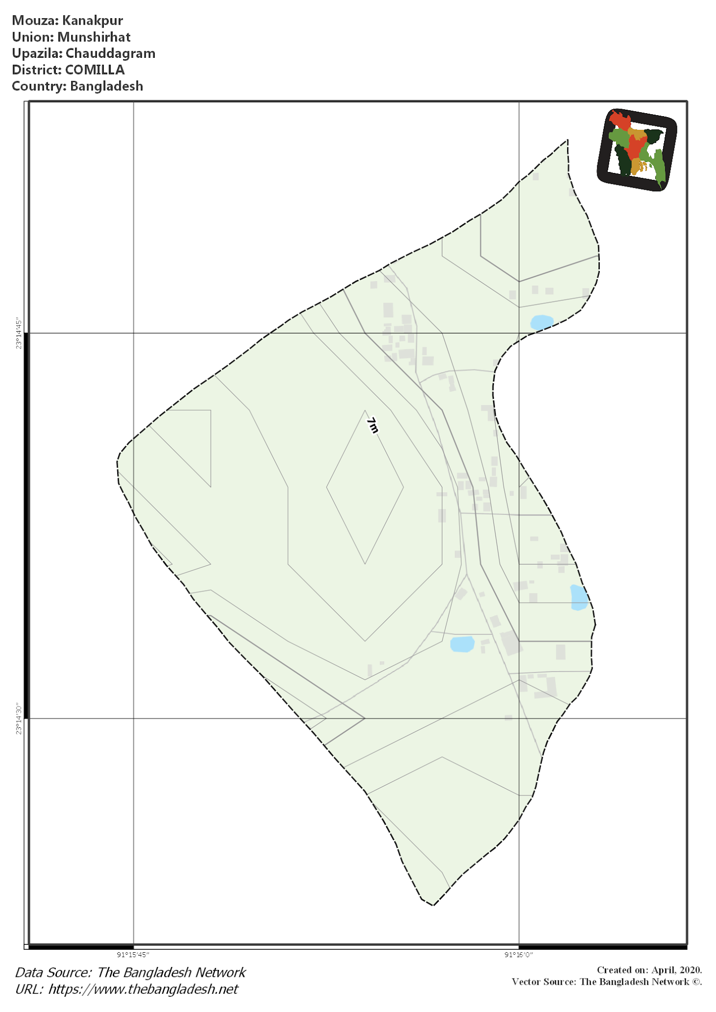 Map of Kanakpur Mouza, Chauddagram, Comilla
