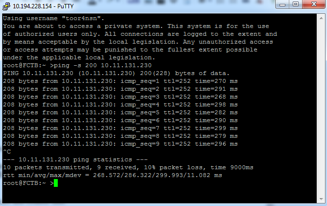 Nokia SRAN Ping Test with Packets size and Time delay on transmission