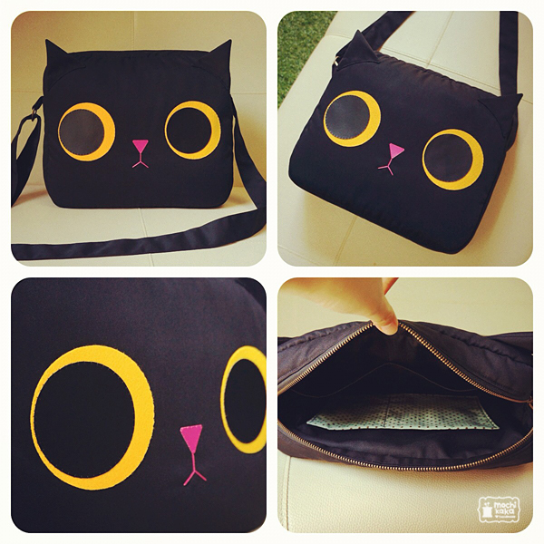 Love handmade doodle photo coffee and cats: Black kitty shoulder bag
