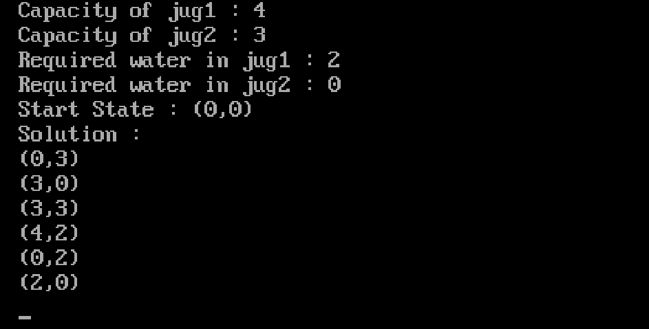 DFS for Water Jug Problem in C