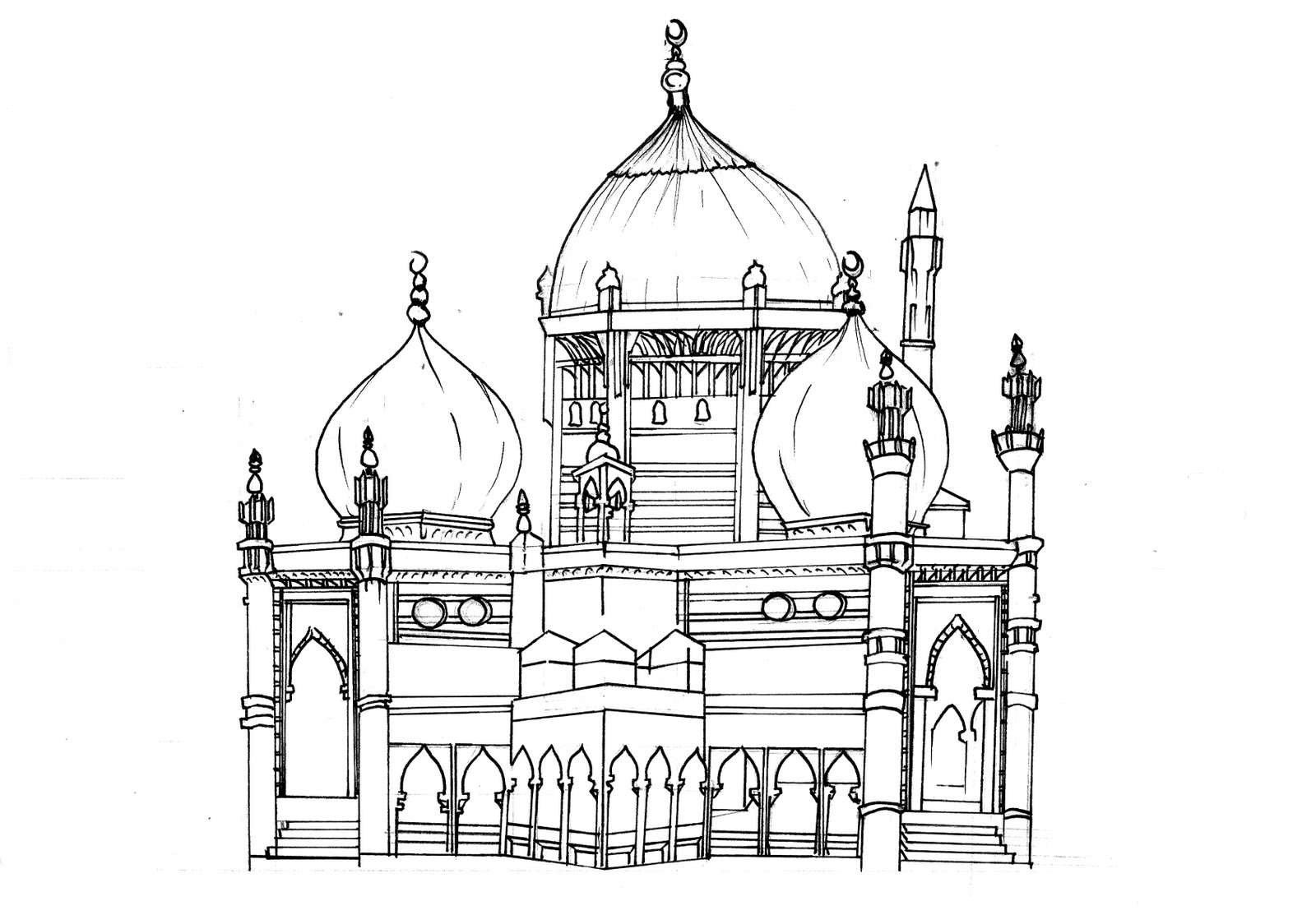 Masjid Drawing Coloring Pages