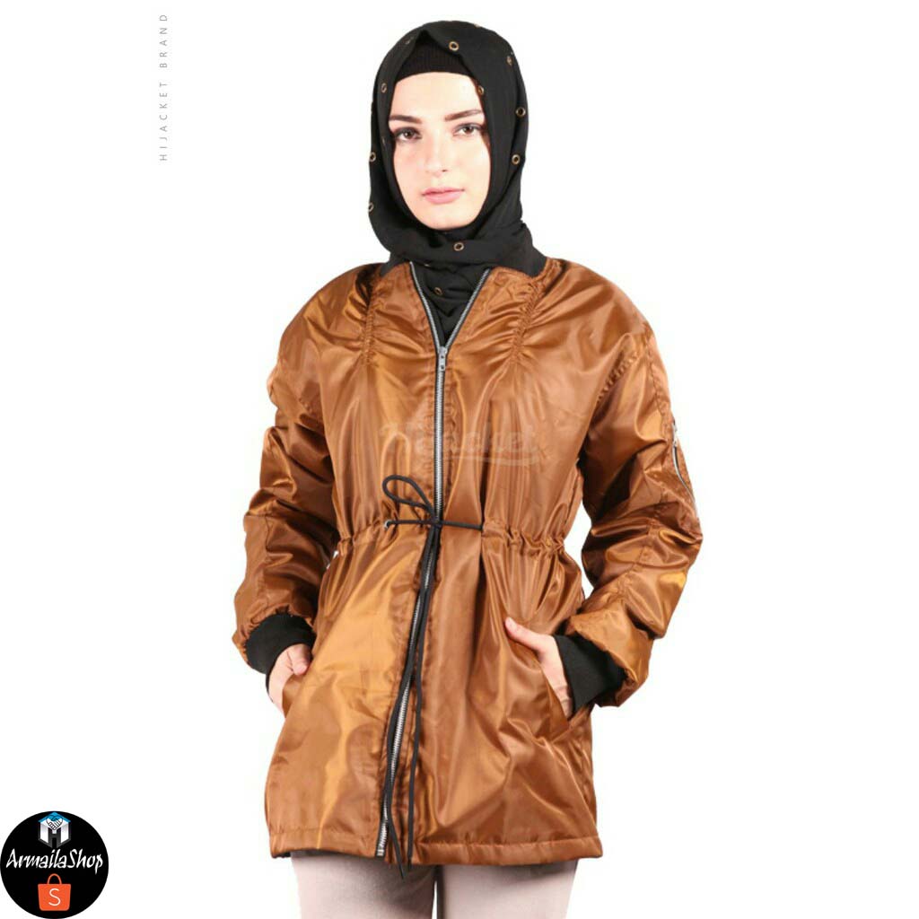 JAKET MUSLIMAH Hijacket Bomber GOLD IMPERIAL PARACHUTE DOURMILL DACRON ...