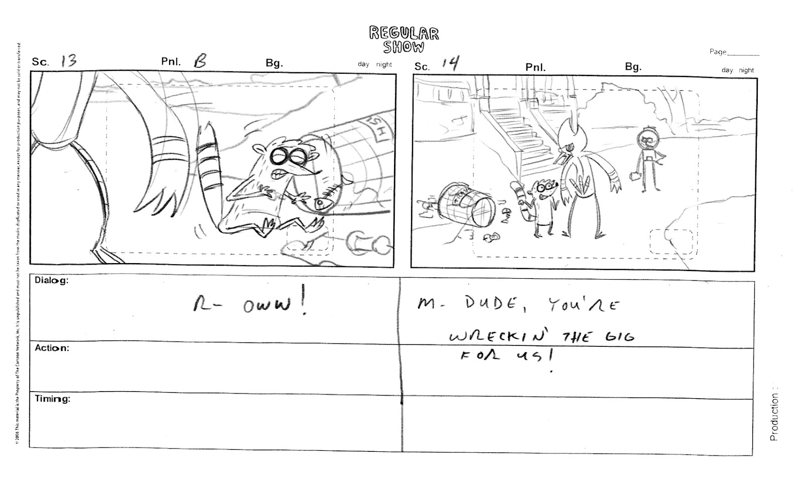 Lincoln Adams Storyboard Art: Regular Show Board/Writing Test