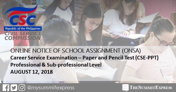 August 2018 civil service exam CSE-PPT room assignment ONSA, reminders ...