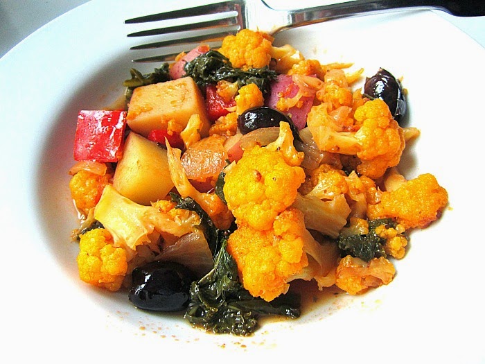 Greek Cauliflower Stifado w/ Kale & Olives (Fall Vegetable Stew)
