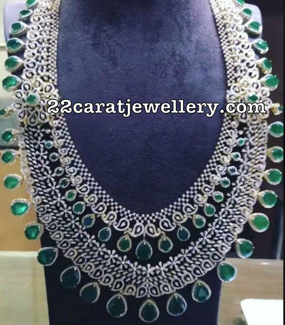 Two Step Diamond Emerald Long Set - Jewellery Designs
