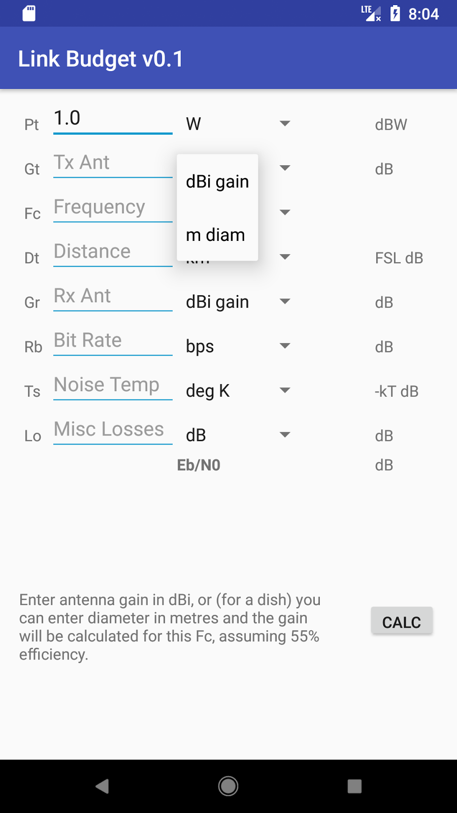lowSNRblog: Android App for RF and Optical Link Budgets