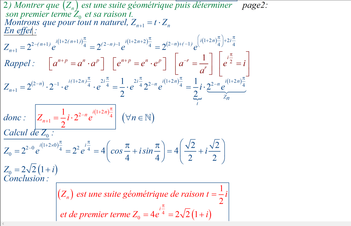 Exercice 2: Suite à termes complexes Part 1