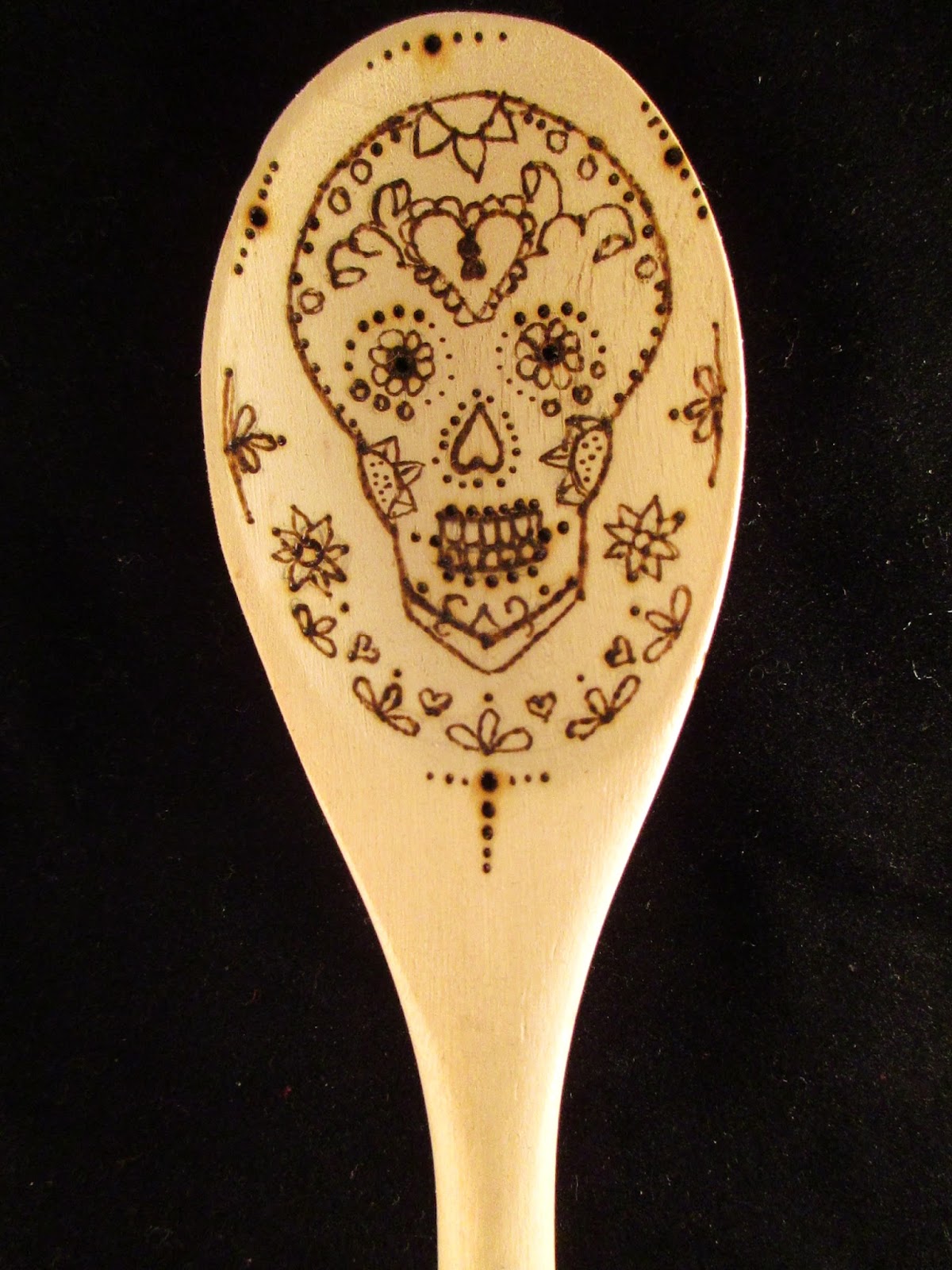 Snippety Gibbet: Sugar Skull Pyrography - Wooden Spoon