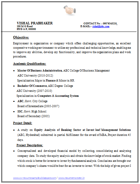 Over 10000 CV and Resume Samples with Free Download: CV Format For MBA ...